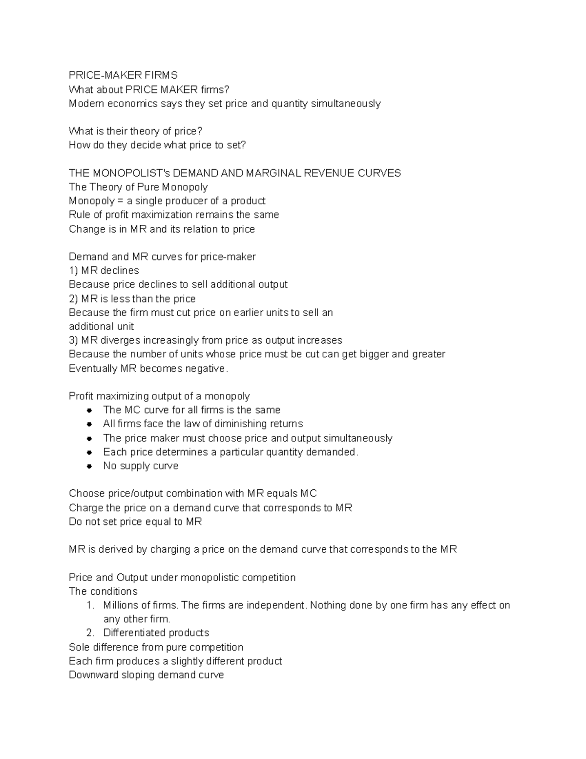 Price makers firm notes - PRICE-MAKER FIRMS What about PRICE MAKER ...