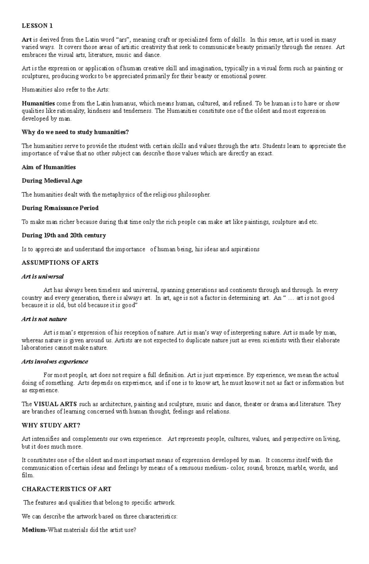 Art - Lecture Notes on Fundamentals of Visual Arts and Cinema - Studocu