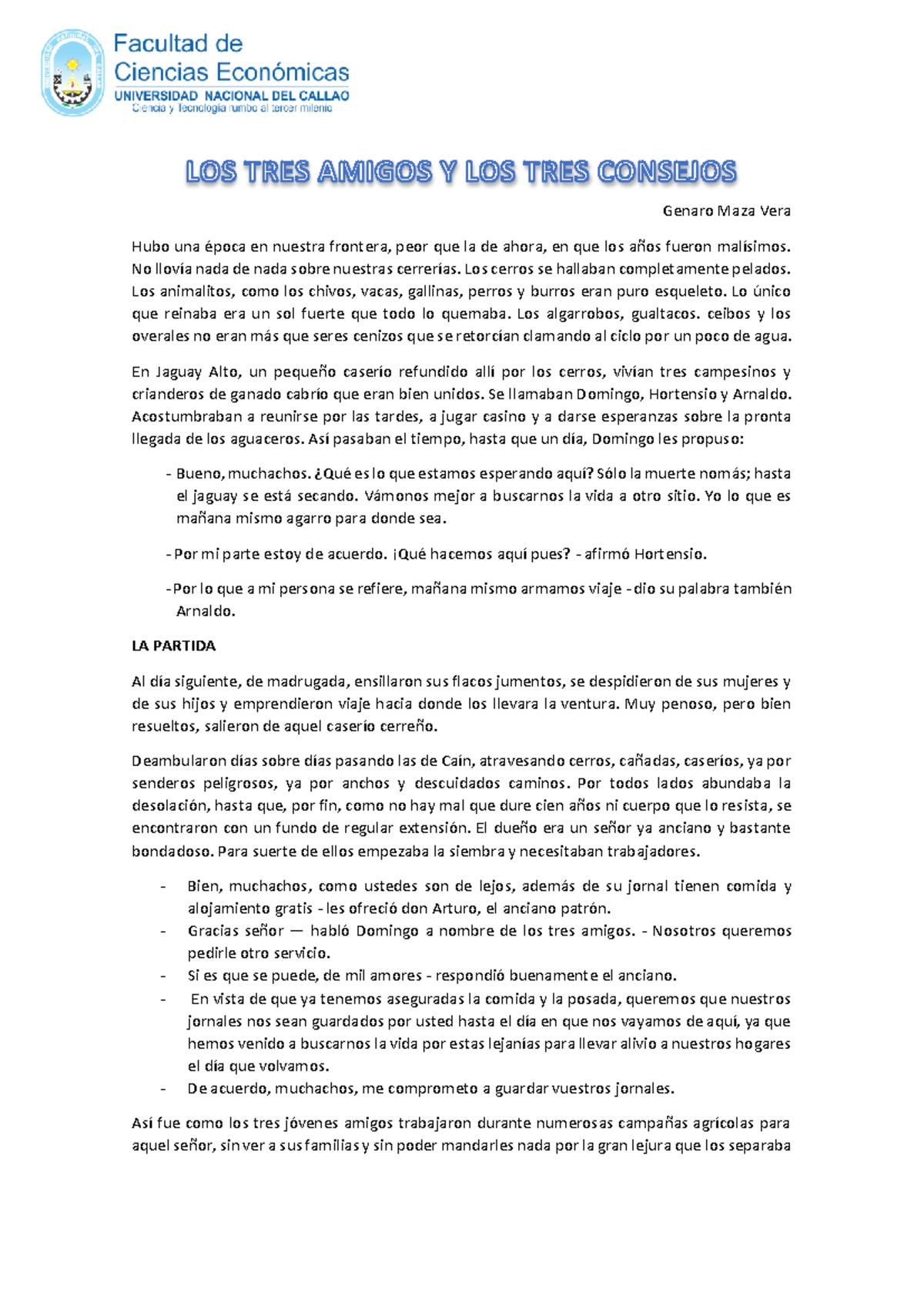 Cuento 6: "Los Tres Amigos y los Tres Consejos" - Genaro Maza Vera ...