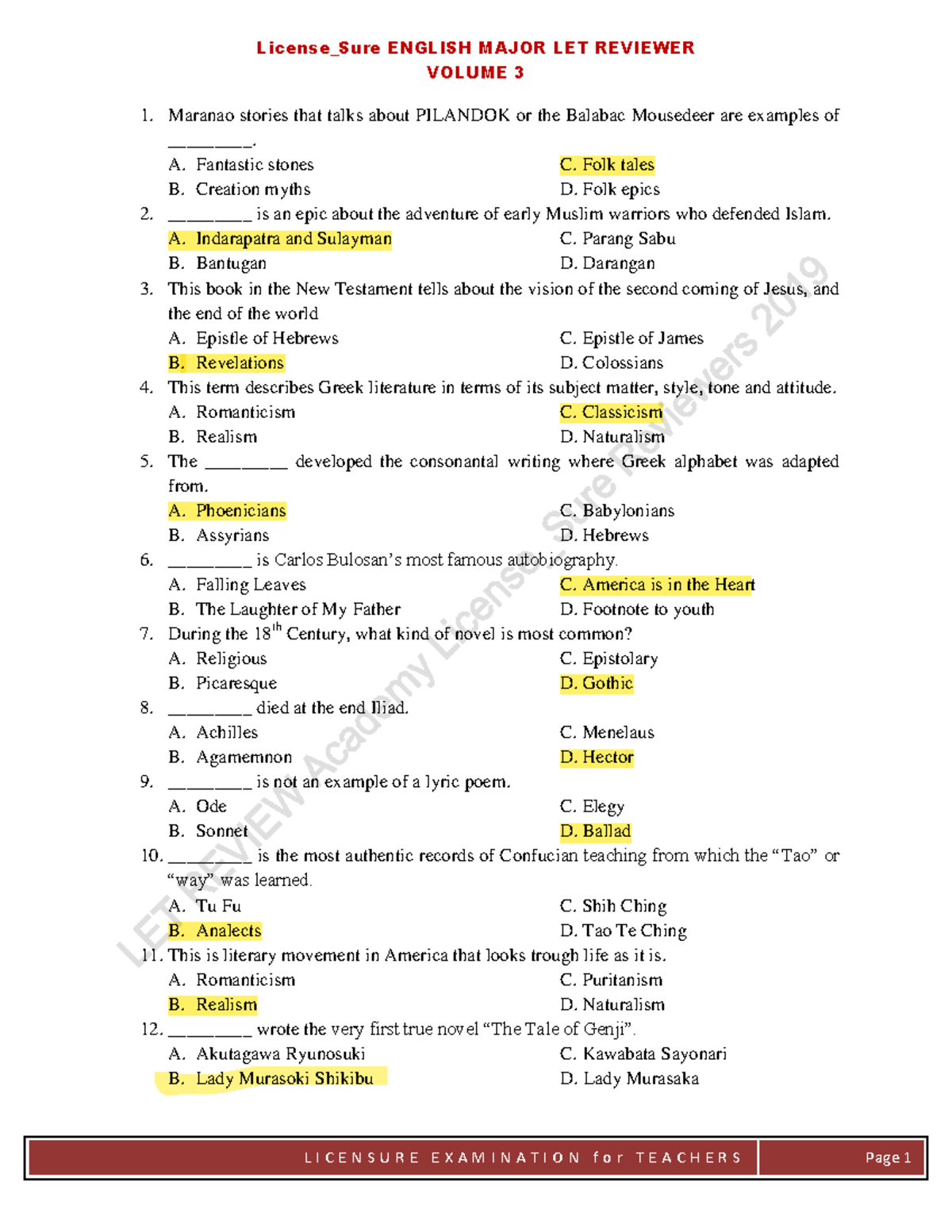 License_Sure ENGLISH MAJOR LET REVIEWER VOLUME 3: Comprehensive Study ...