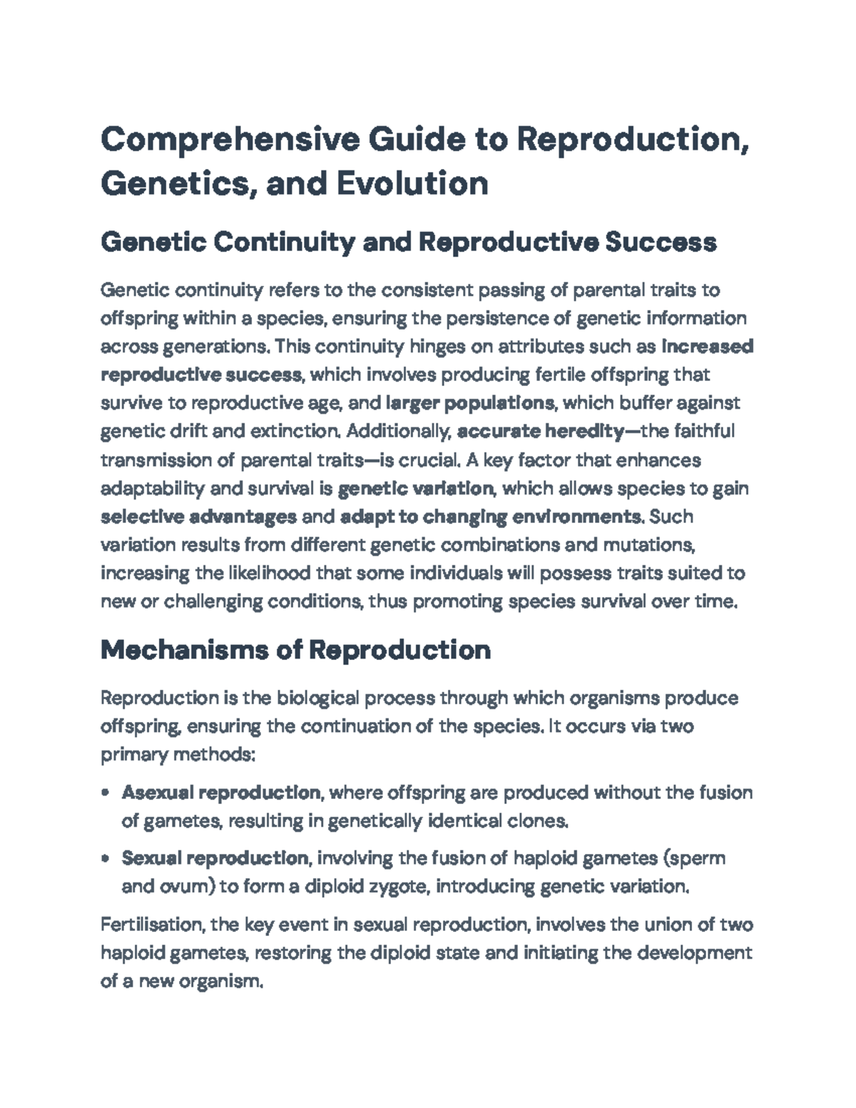 Comprehensive Overview of Reproduction, Genetics, and Evolution (BIO ...