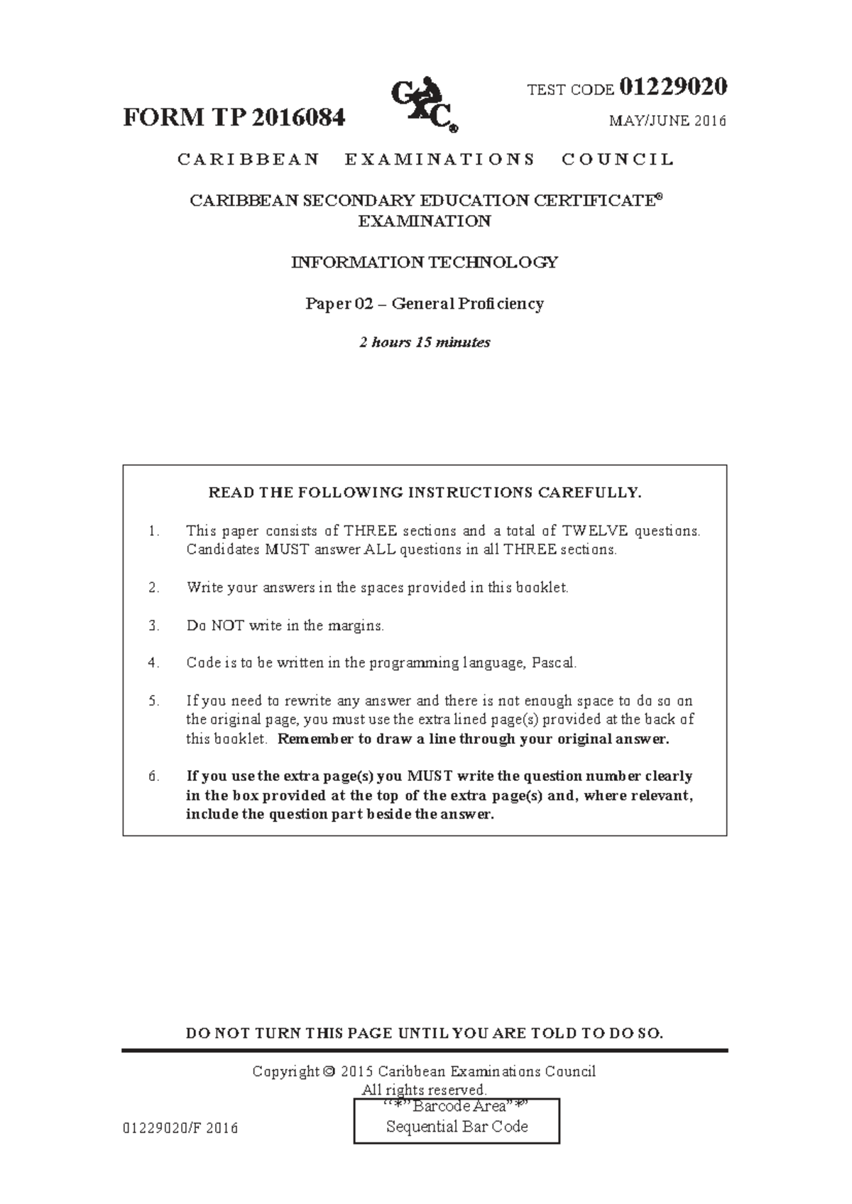 CSEC IT Paper 2 Exam 2016 - General Proficiency Guide - Studocu