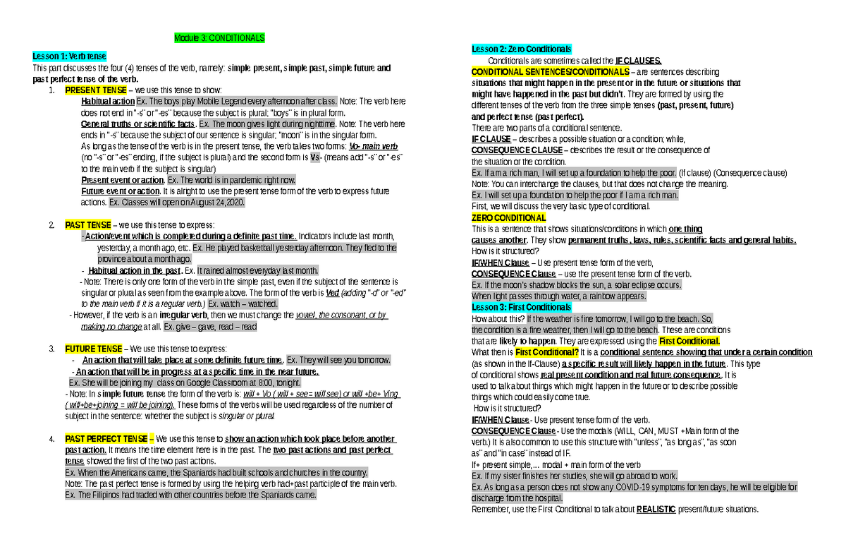 Module 3 notes emgl - sdgshaeh5 - Module 3: CONDITIONALS Lesson 1: Verb ...
