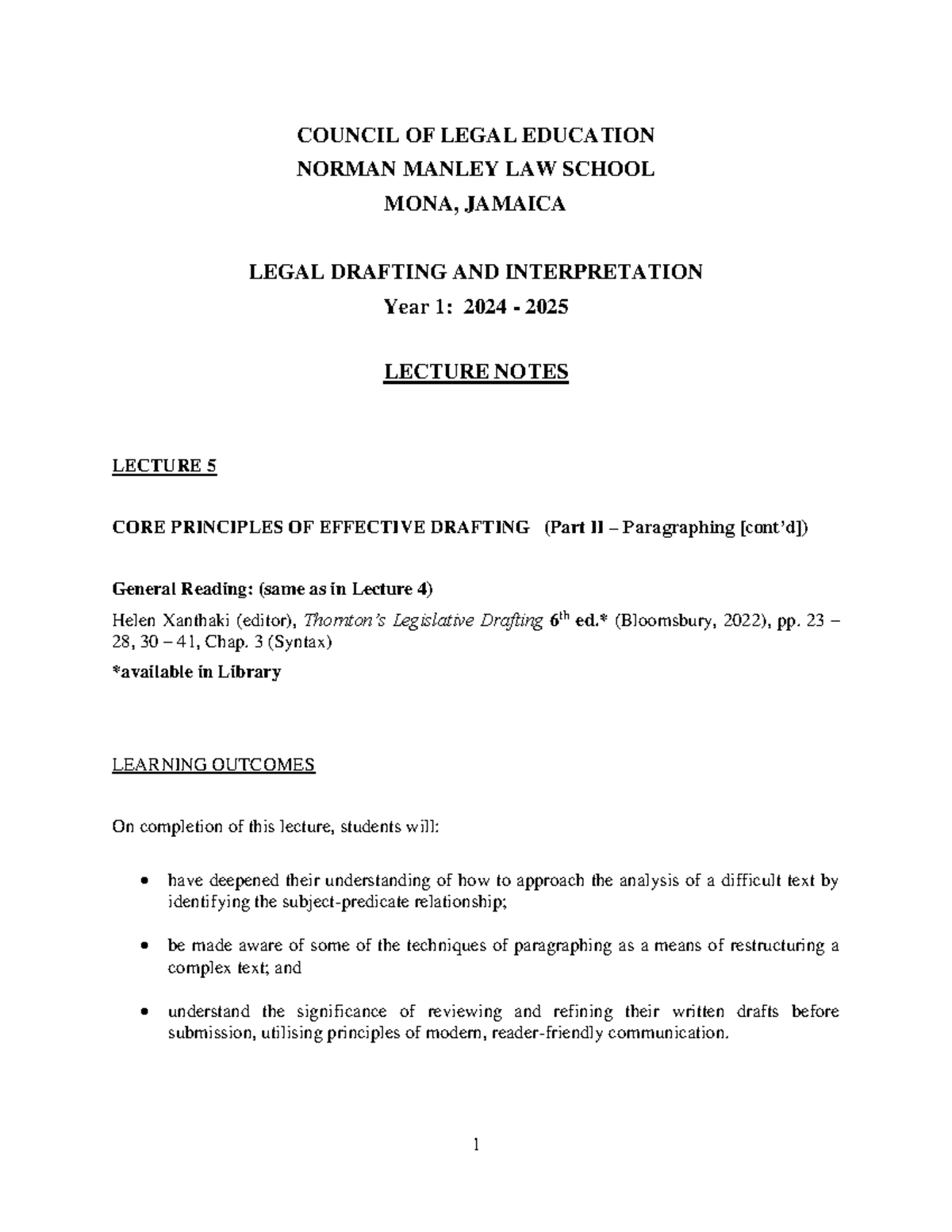 Legal Drafting LECT Notes 5: Core Principles of Effective Drafting 2024 ...