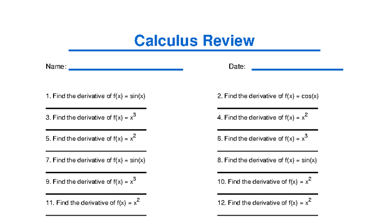 Calculus 101: Derivative Review Notes for Exam Preparation - Studocu