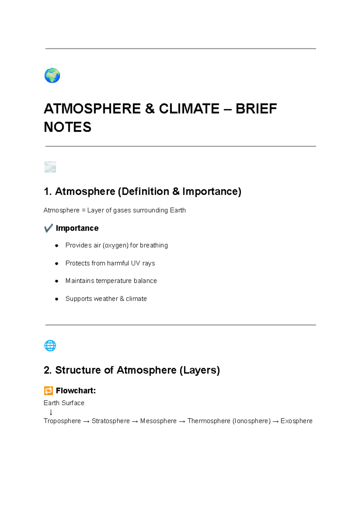 Std 9 Geography: Atmosphere & Climate Brief Notes - Studocu