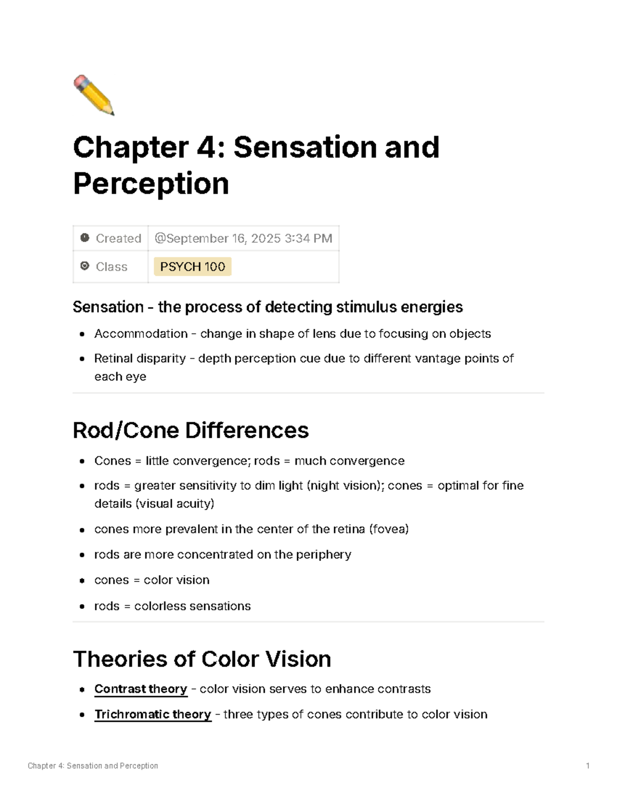 PSYCH 100 - Chapter 4: Overview of Sensation and Perception - Studocu