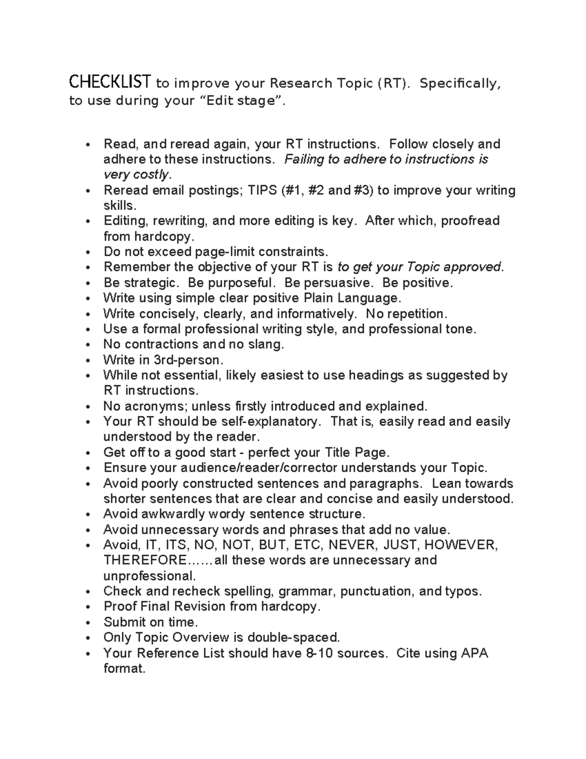 Checklist - RT 2 - CHECKLIST to improve your Research Topic (RT ...