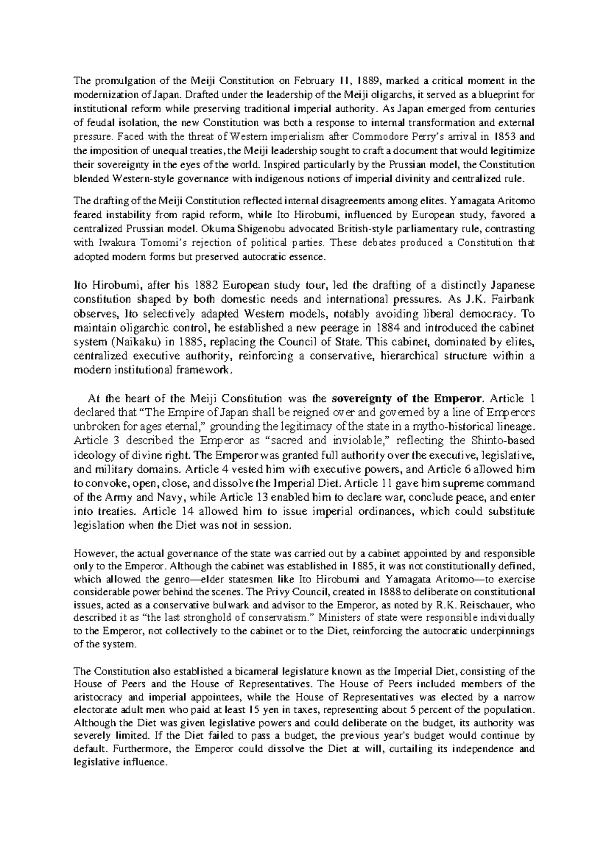 Meiji Constitution Overview: Key Features & Historical Context - Studocu