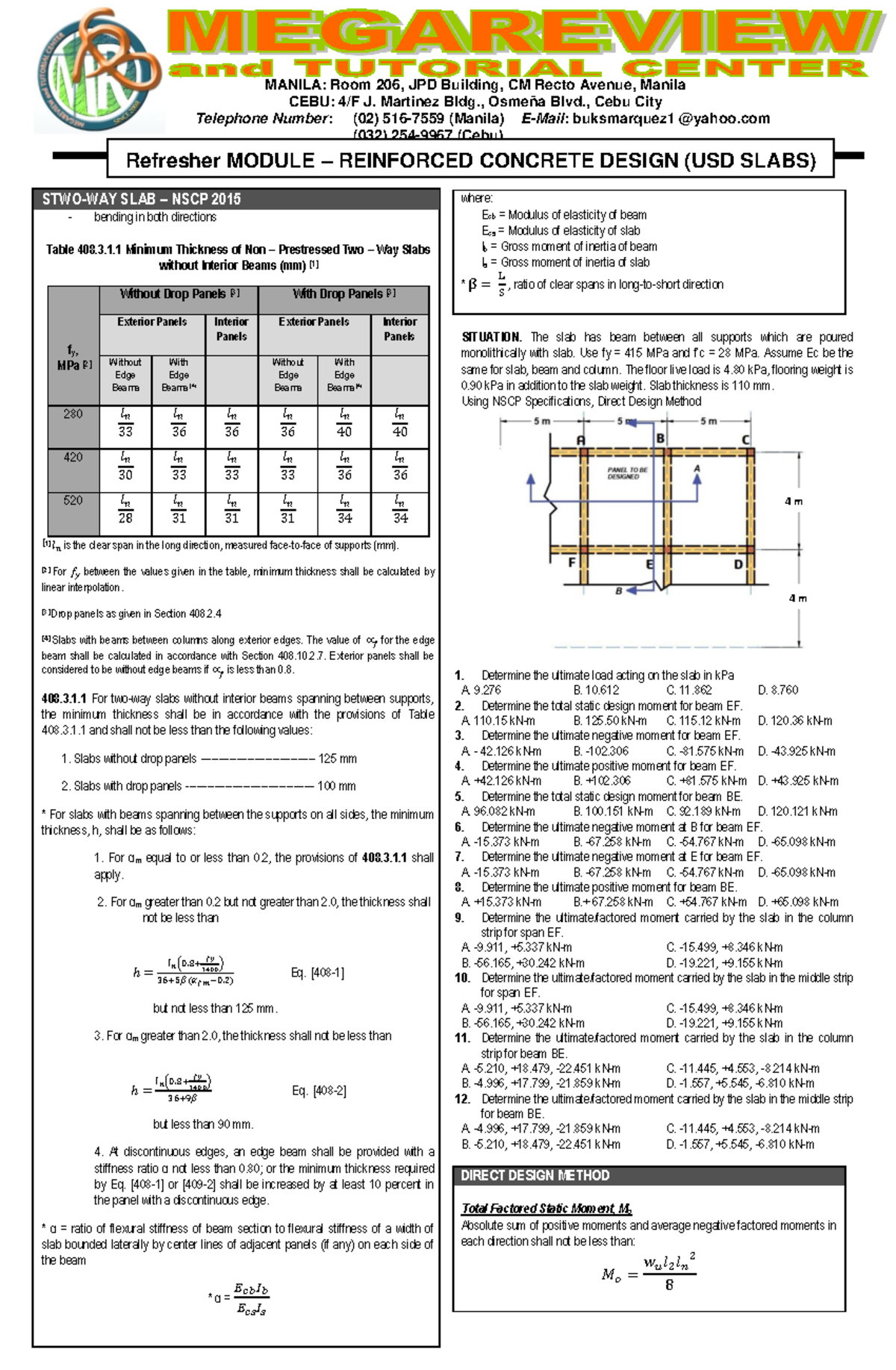 Reinforced concrete design - MANILA: Room 206, JPD Building, CM Recto ...
