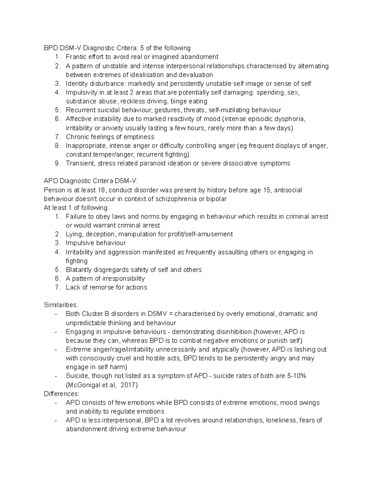 PSYC3002 Personality Disorder Essay Revision: BPD vs APD Analysis - Studocu