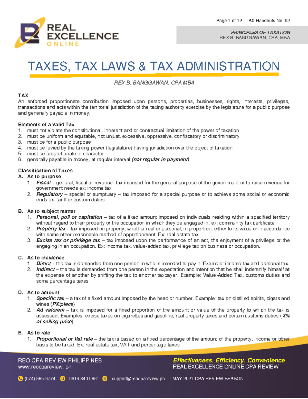 REO Taxation Laws and Administration Overview: Key Principles and ...