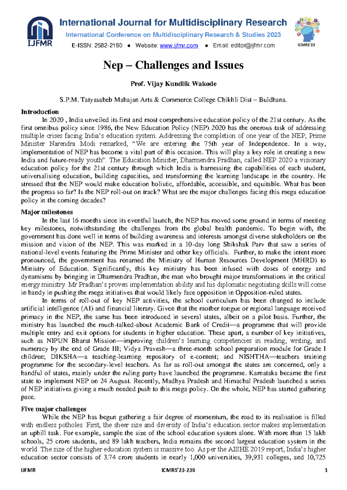 NEP 2020: Challenges and Progress in Indian Education System - Studocu