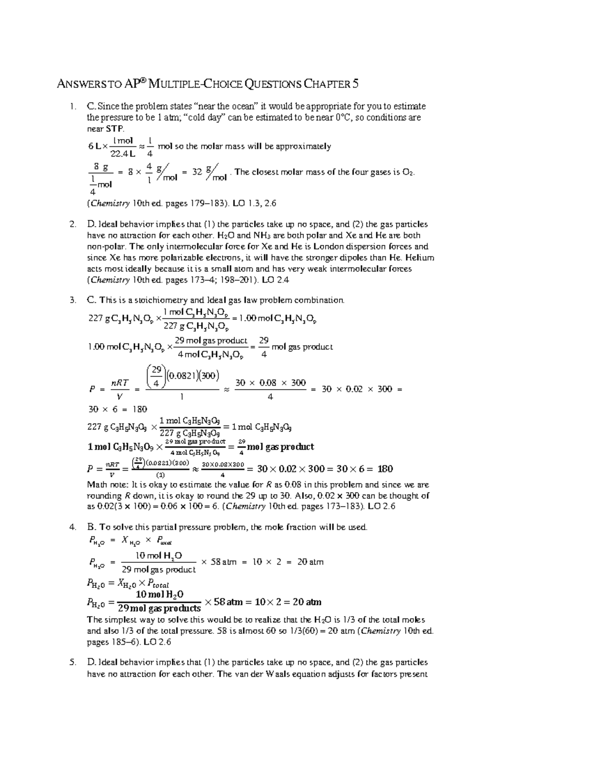Chapter 05 AP MC Answers (Chemistry 10th ed.) - Studocu