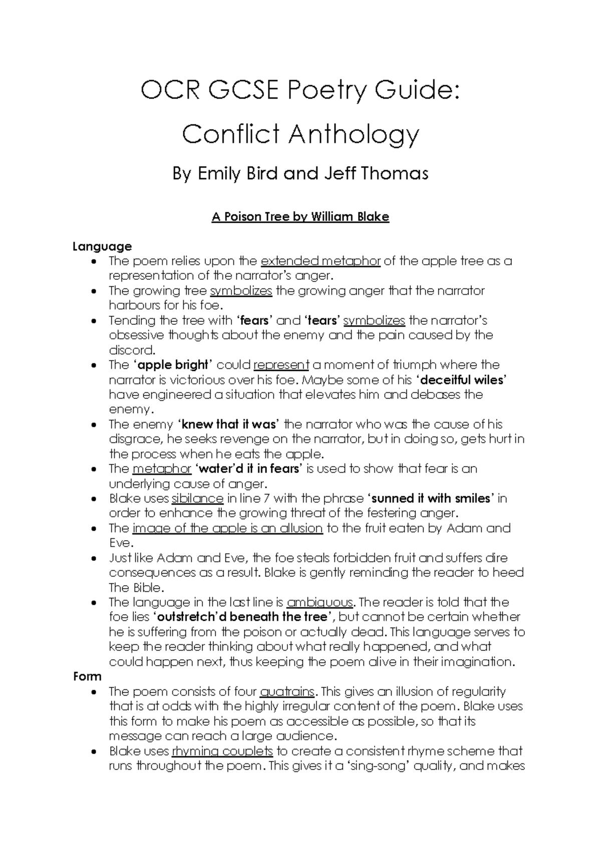 OCR GCSE Poetry Guide - Analysis of most poems in the anthology of ...