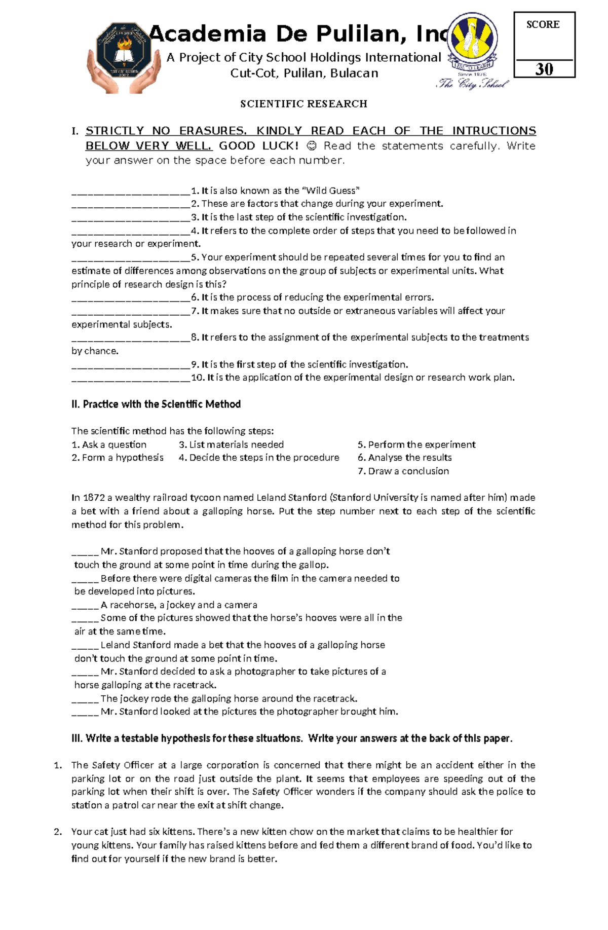 Scientific Research I Quiz: Understanding the Scientific Method - Studocu