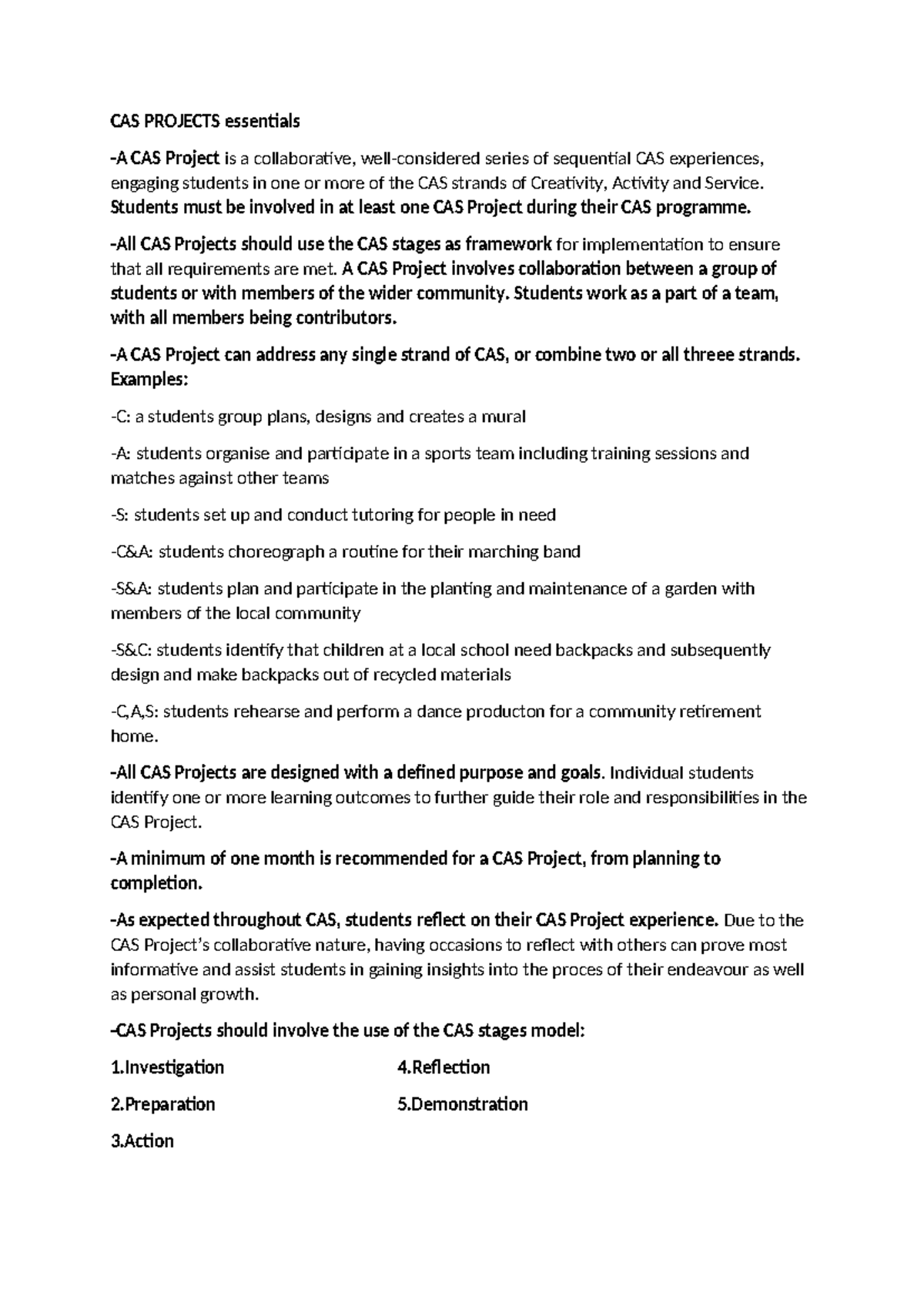 CAS Project Essentials: A Guide to Creativity, Activity & Service - Studocu