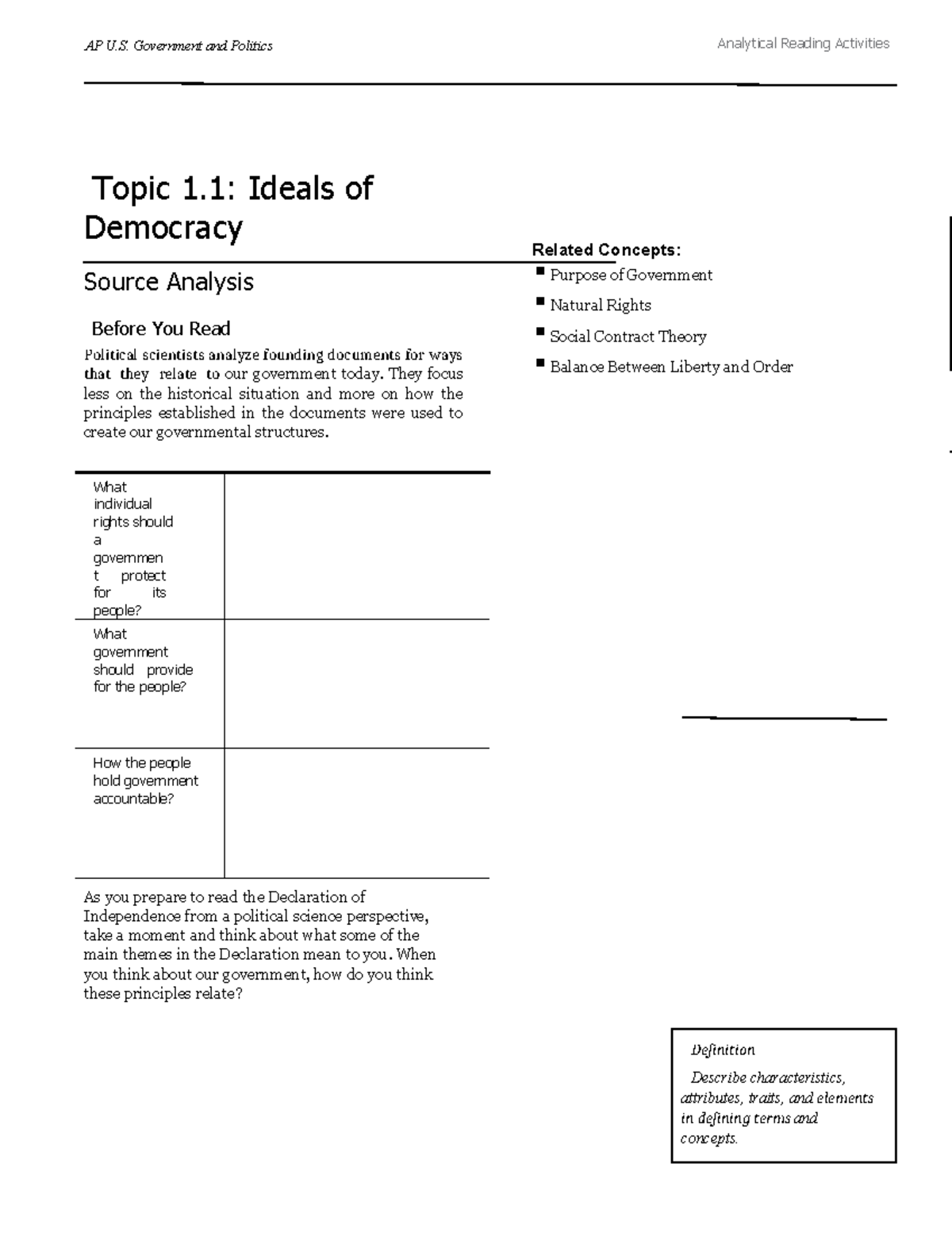 Analytical Reading Activity Topic 1.1 Ideals of democracy Student v31 ...