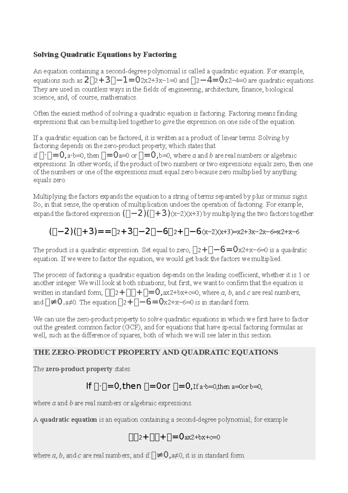 2.5 quadratic equations - Solving Quadratic Equations by Factoring An ...