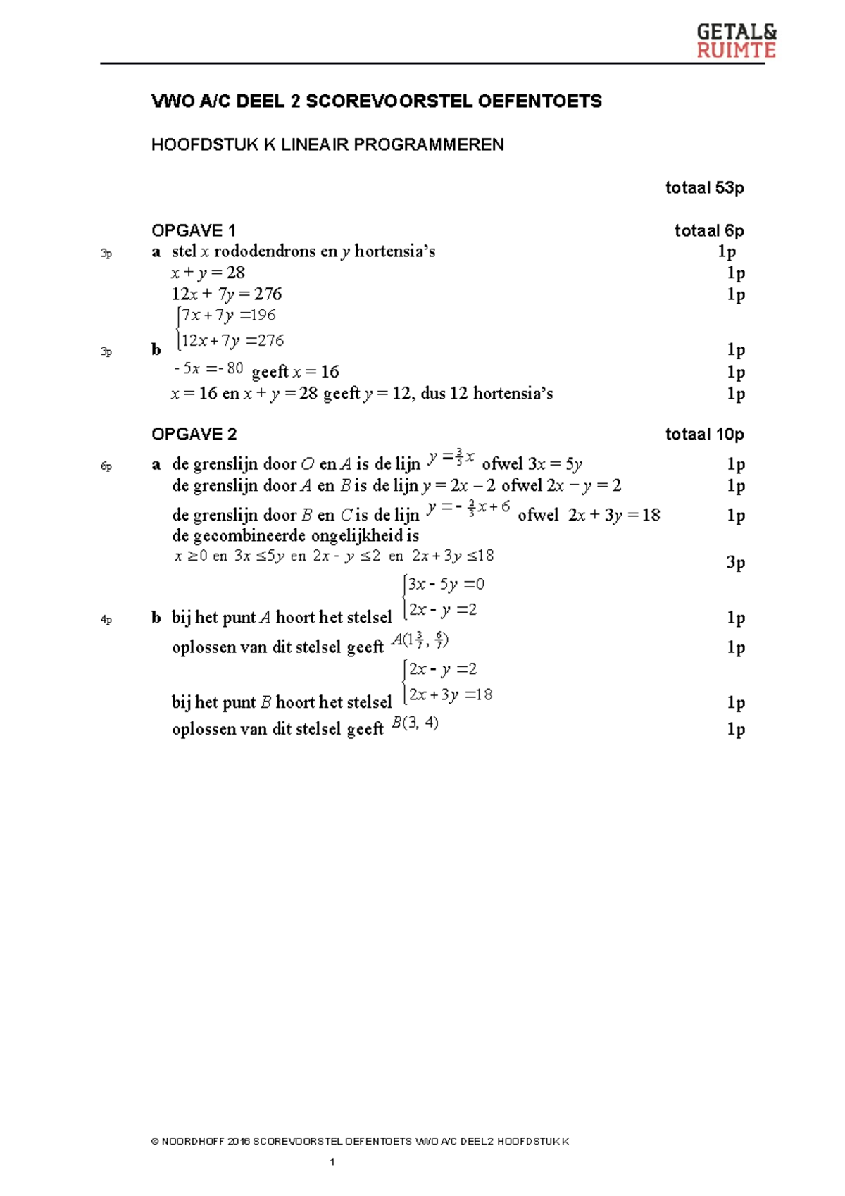 Oefentoets HK VWO A/C Deel 2 - Scorevoorstel en Antwoorden - Studeersnel