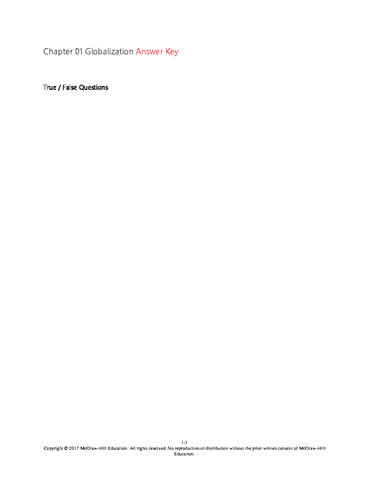 Chapter 01 Globalization True/False Questions Answer Key (IB Testbank ...