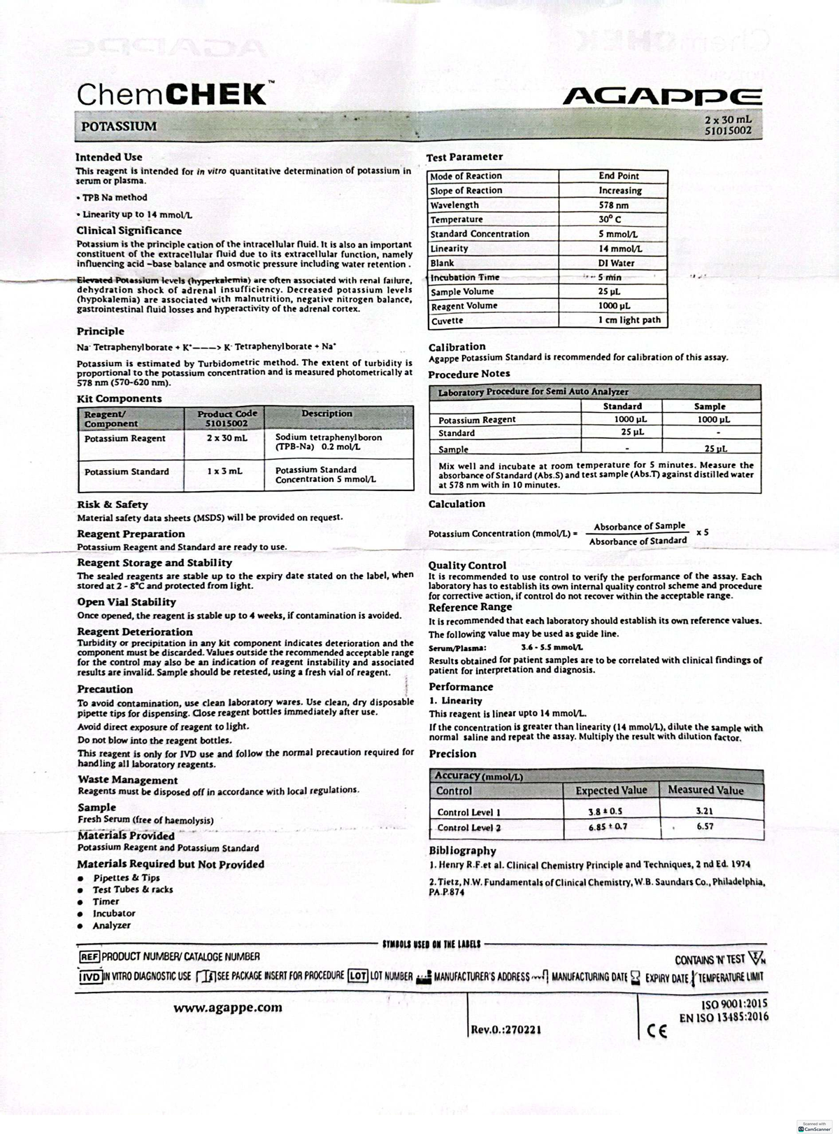 Potassium Reagent Package Insert for AGAPPE 51015002 - Studocu