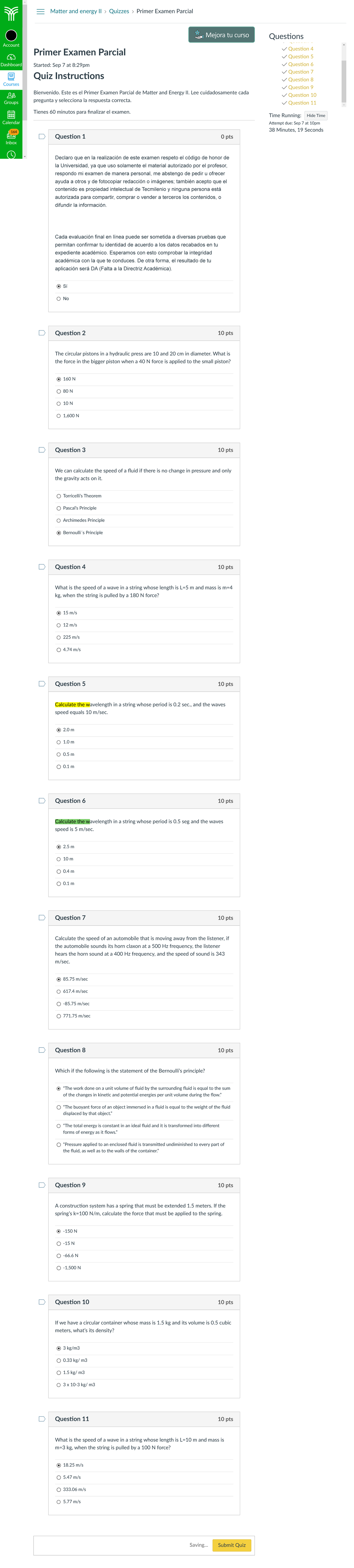 Quiz Primer Examen Parcial matter and energy - Ma er and energy II ...