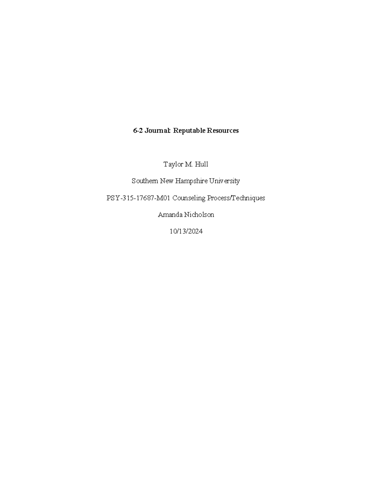 Reputable Resources Journal for PSY-315: Bias in Mental Health Care ...