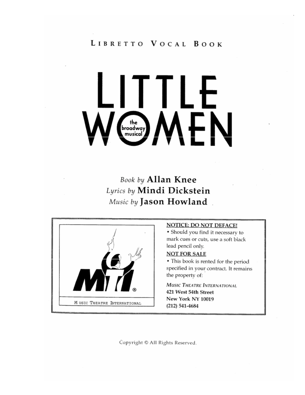 Little Women Libretto: Vocal Book for the Broadway Musical - Studocu