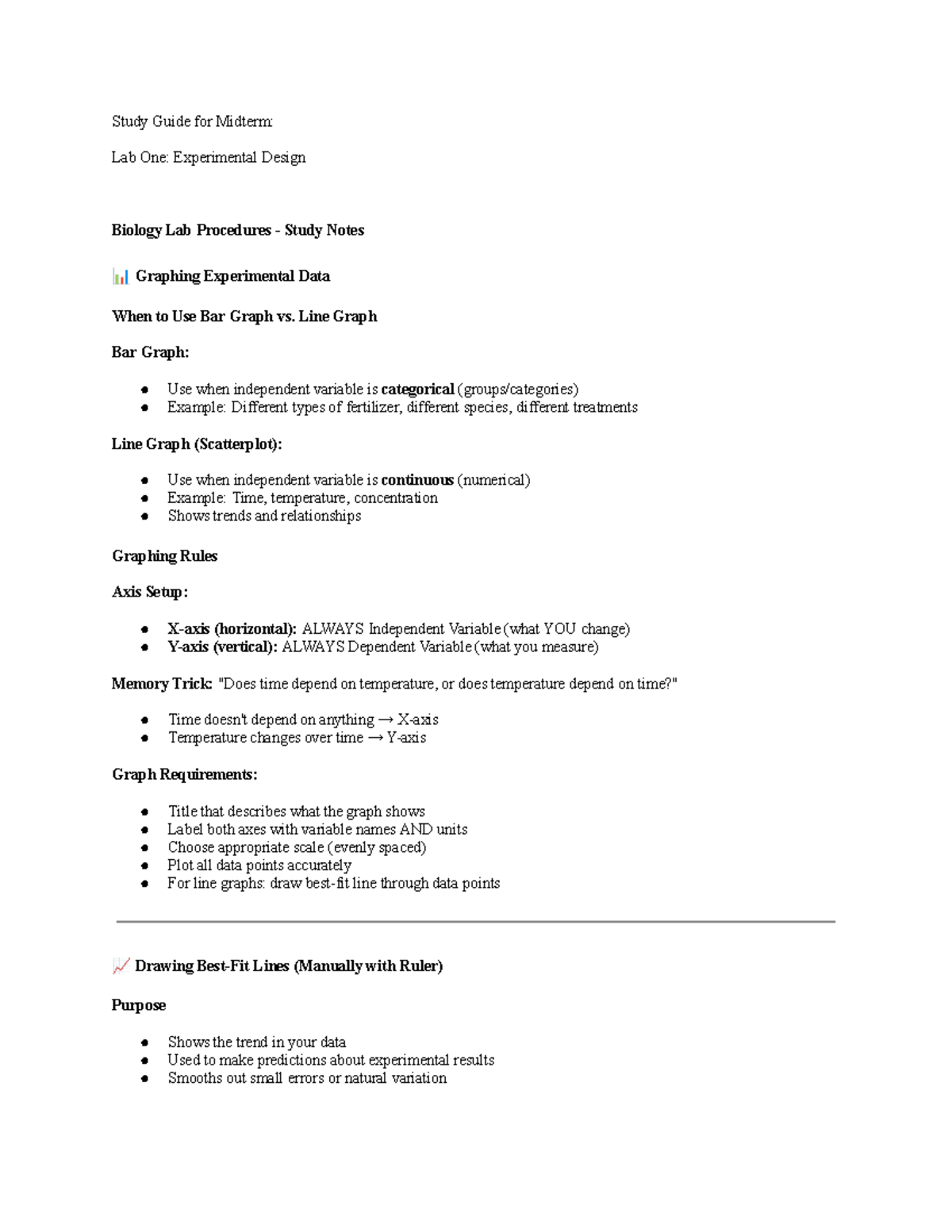 BIO 100 Lab: Midterm Study Guide on Experimental Design & Graphing ...