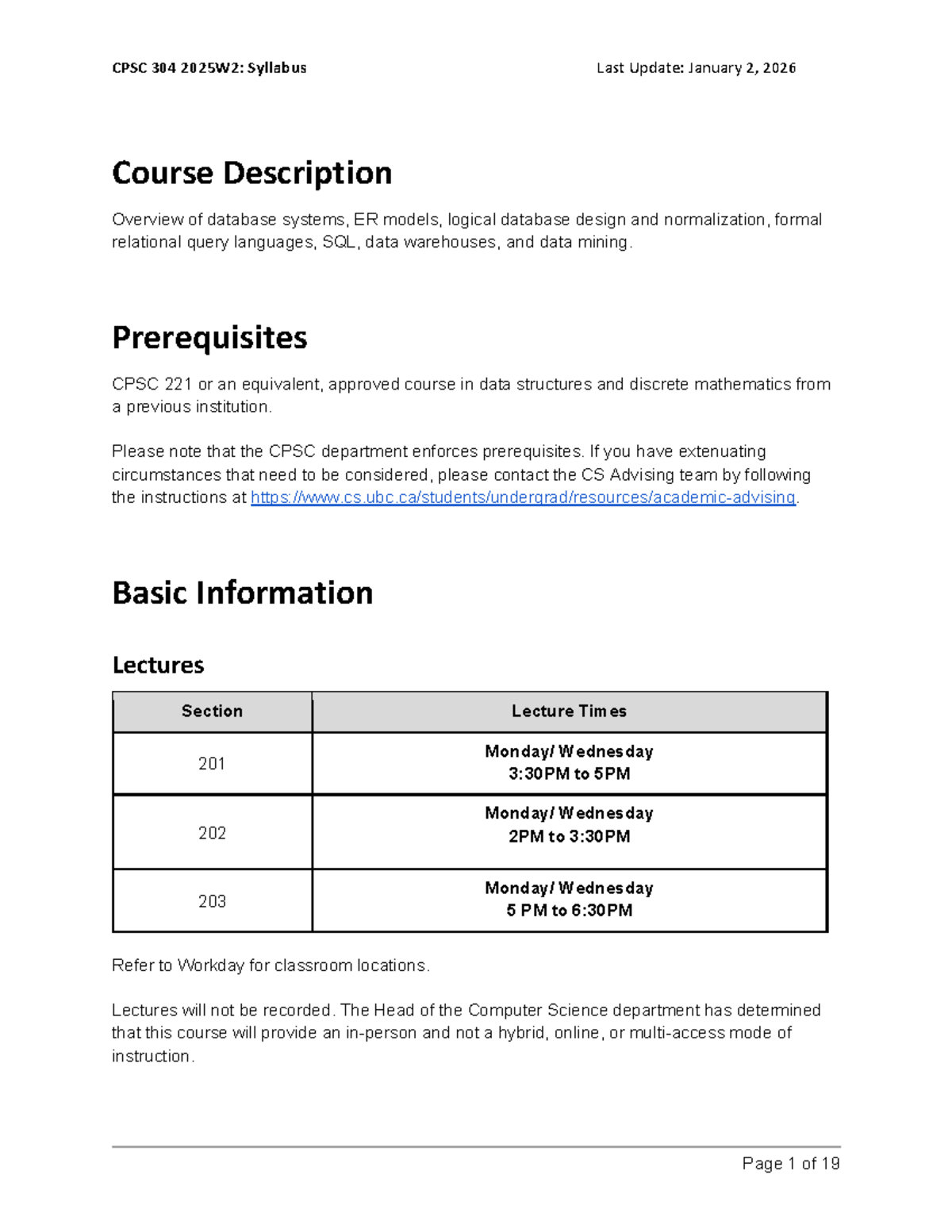 CPSC 304 2025W2: Comprehensive Course Syllabus and Updates - Studocu