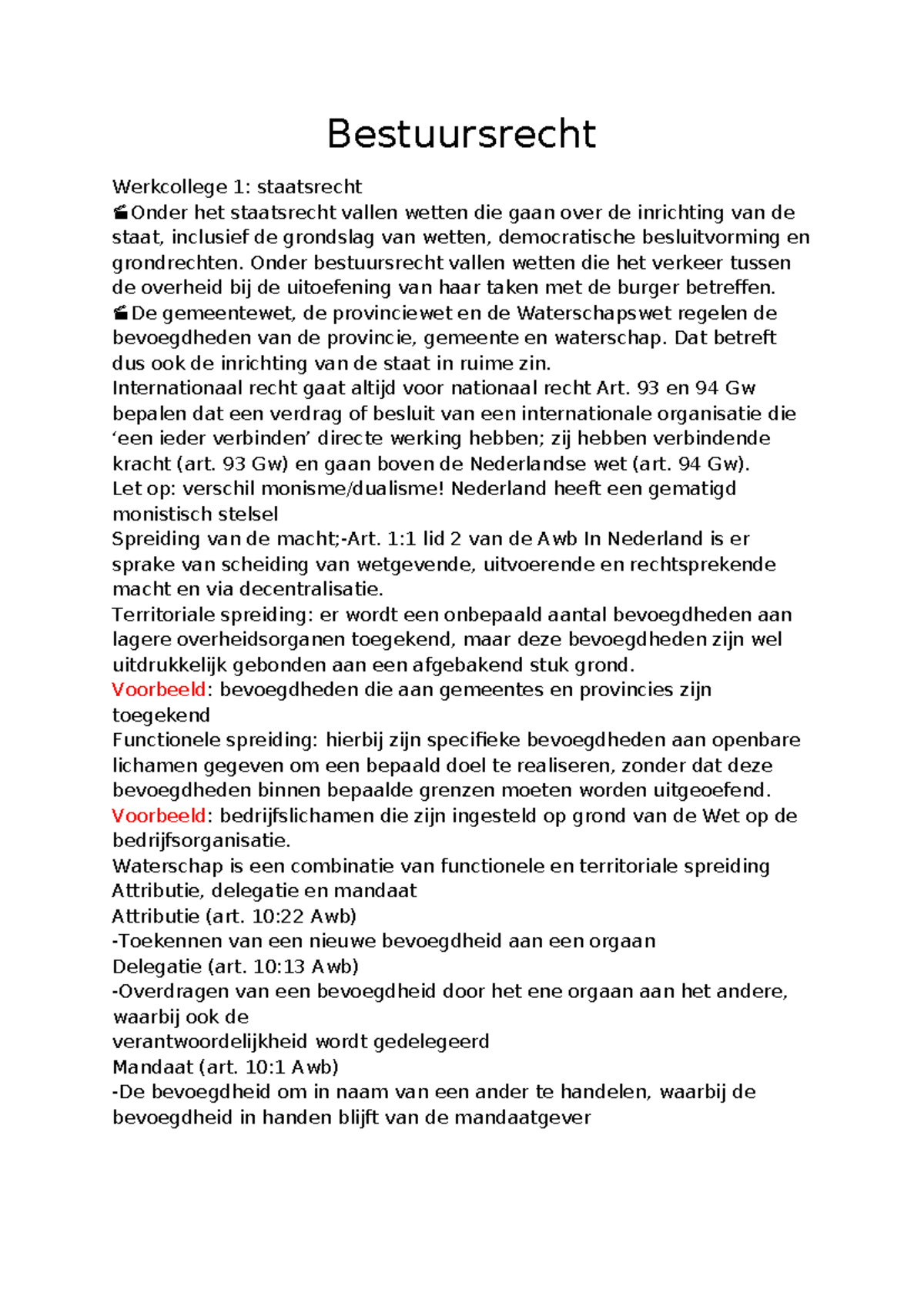 Bestuursrecht Werkcollege 1: Inleiding tot Staatsrecht en Bestuursrecht ...
