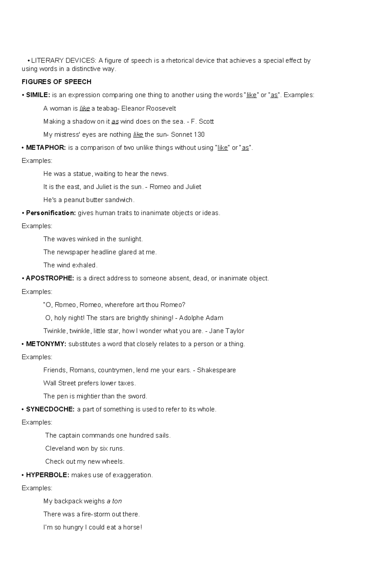 Figures of Speech Review - Literary Devices Explained - Studocu