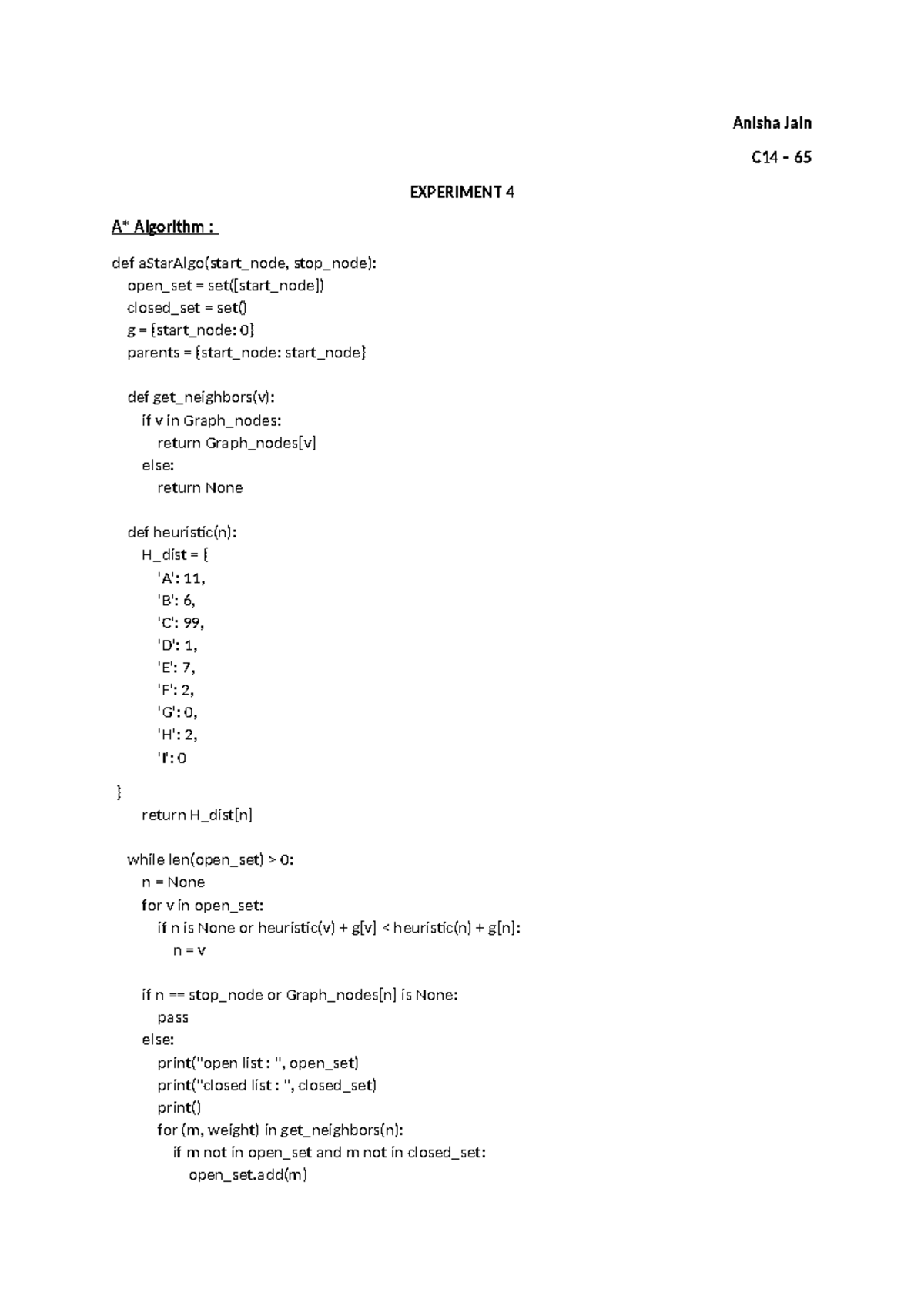 AI EXP4 - A* Algorithm Practical Code Implementation - Studocu