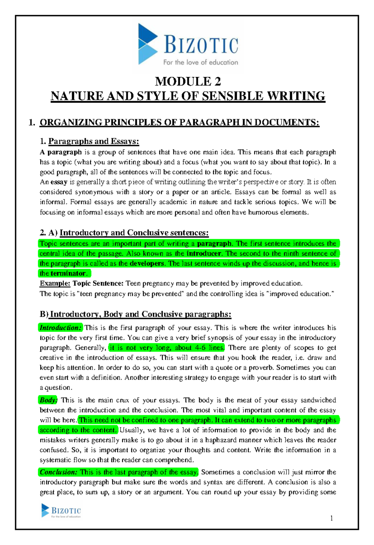Module 2 Lecture Notes: Nature & Style of Sensible Writing - Studocu