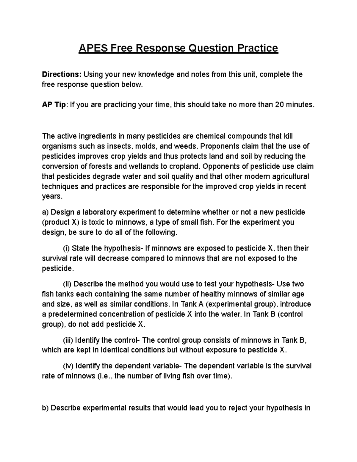 APES U 4 L 2 Application Template - APES Free Response Question ...