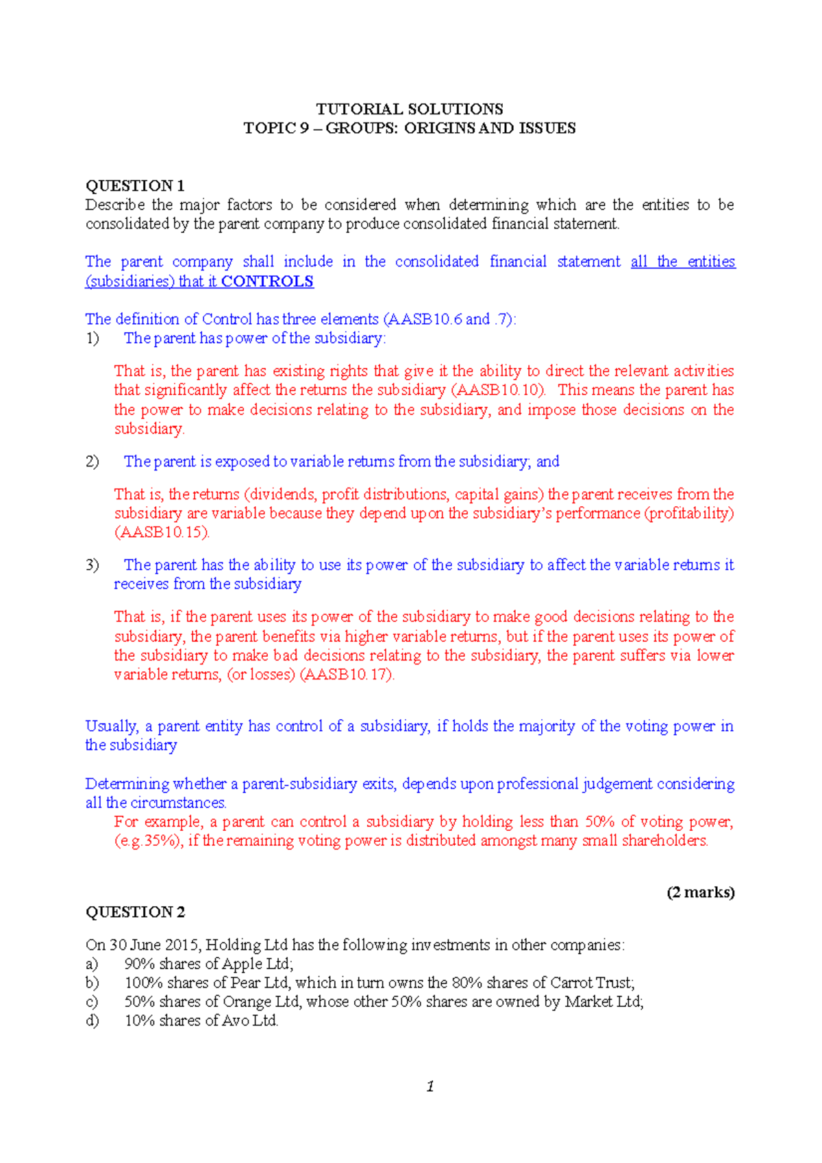 Topic 9 Tutorial Solutions - TUTORIAL SOLUTIONS TOPIC 9 – GROUPS ...