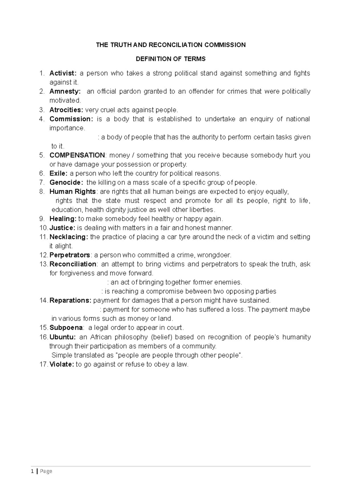 Final TRC Document - THE TRUTH AND RECONCILIATION COMMISSION DEFINITION ...