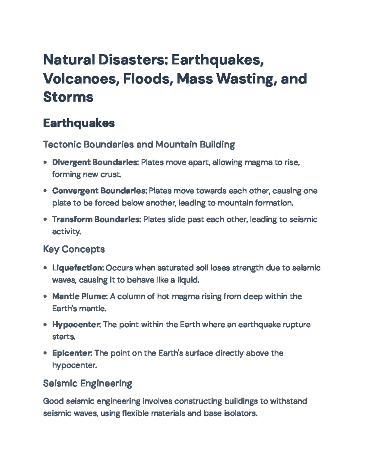 Natural Disasters: Earthquakes, Volcanoes, Floods, and Storms - Final ...