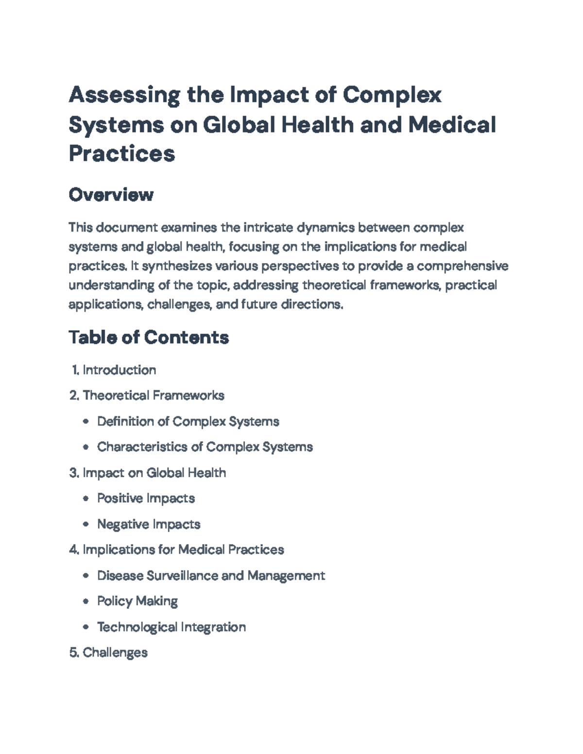 Assessing Complex Systems' Impact on Global Health and Medical ...