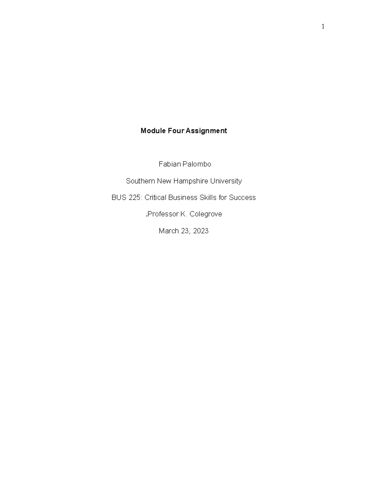 BUS 225 Module 4 Assignment - Module Four Assignment Fabian Palombo ...