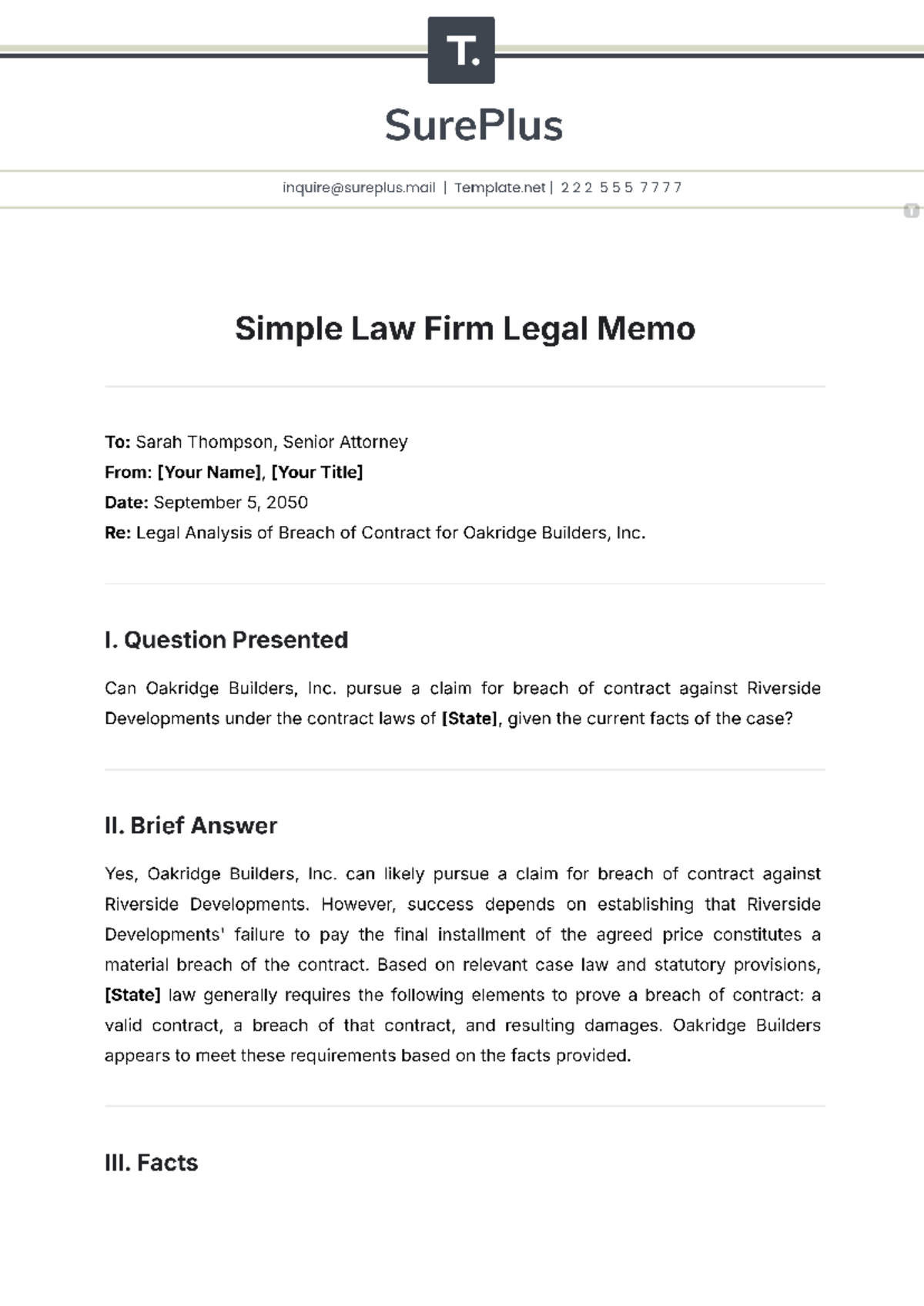 Free Simple Law Firm Legal Memo Template - T. SurePlus I Template ...