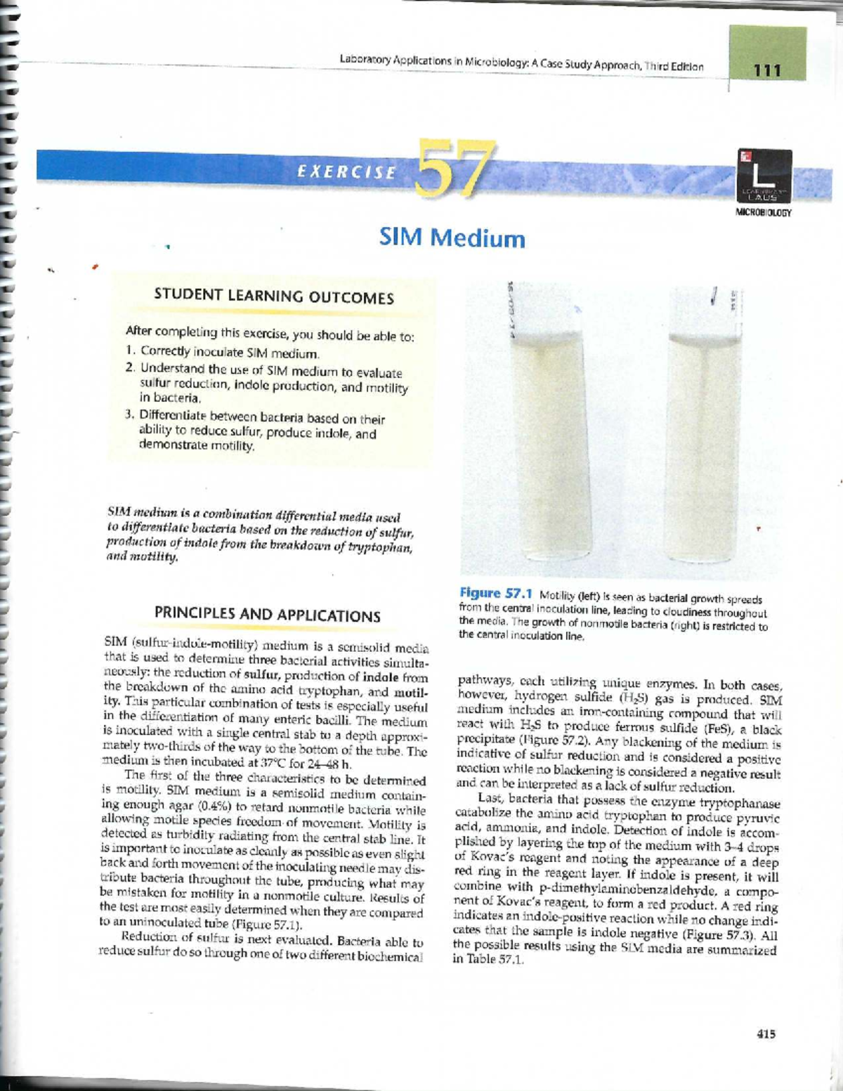 Biol235: Laboratory Applications in Microbiology - SIM & Catalase Tests ...