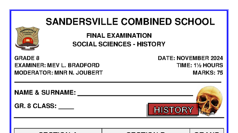 GR 8 SS Final Exam Term 4 History 2024: Scramble for Africa & WWI - Studocu