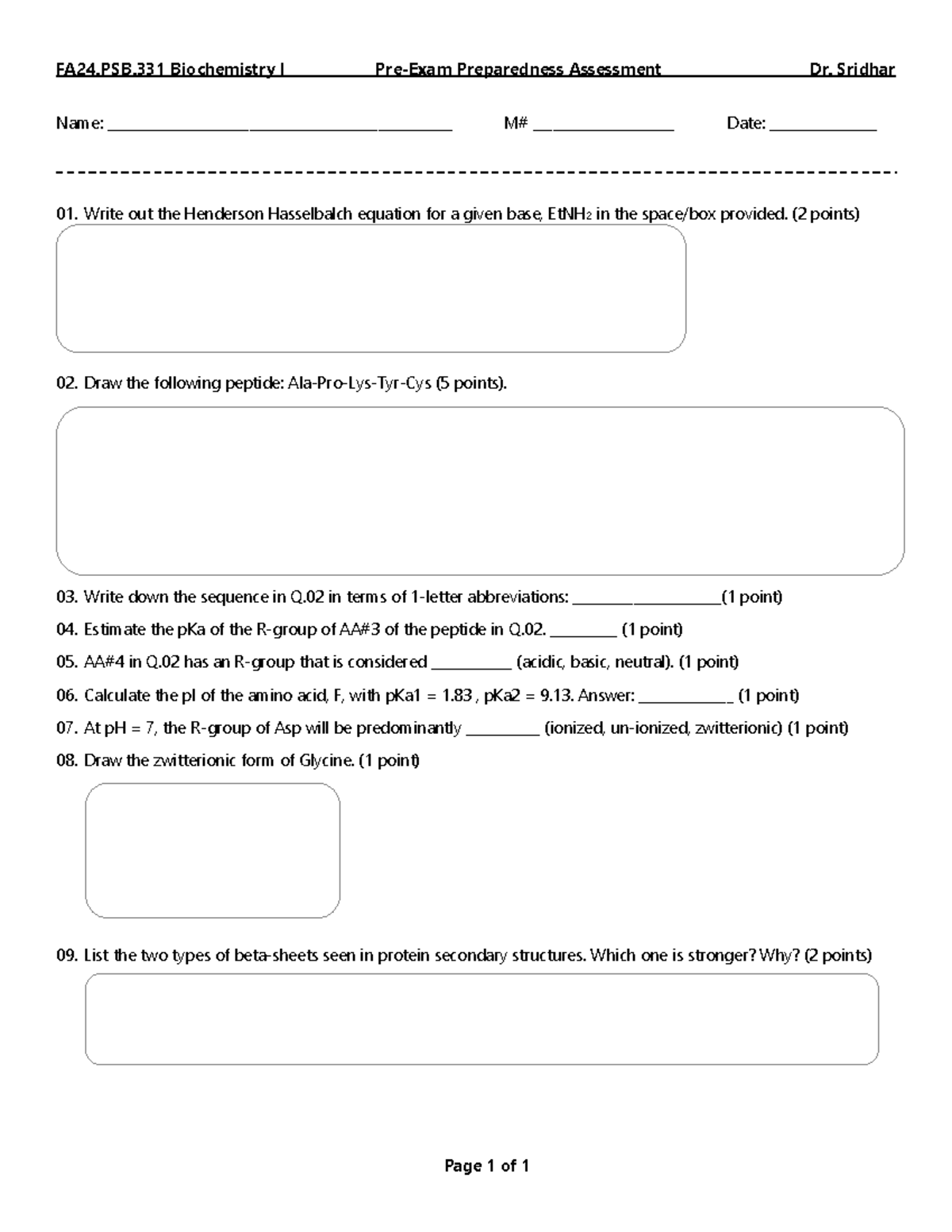 FA24.PSB Biochemistry I Pre-Exam Preparedness Assessment - Studocu