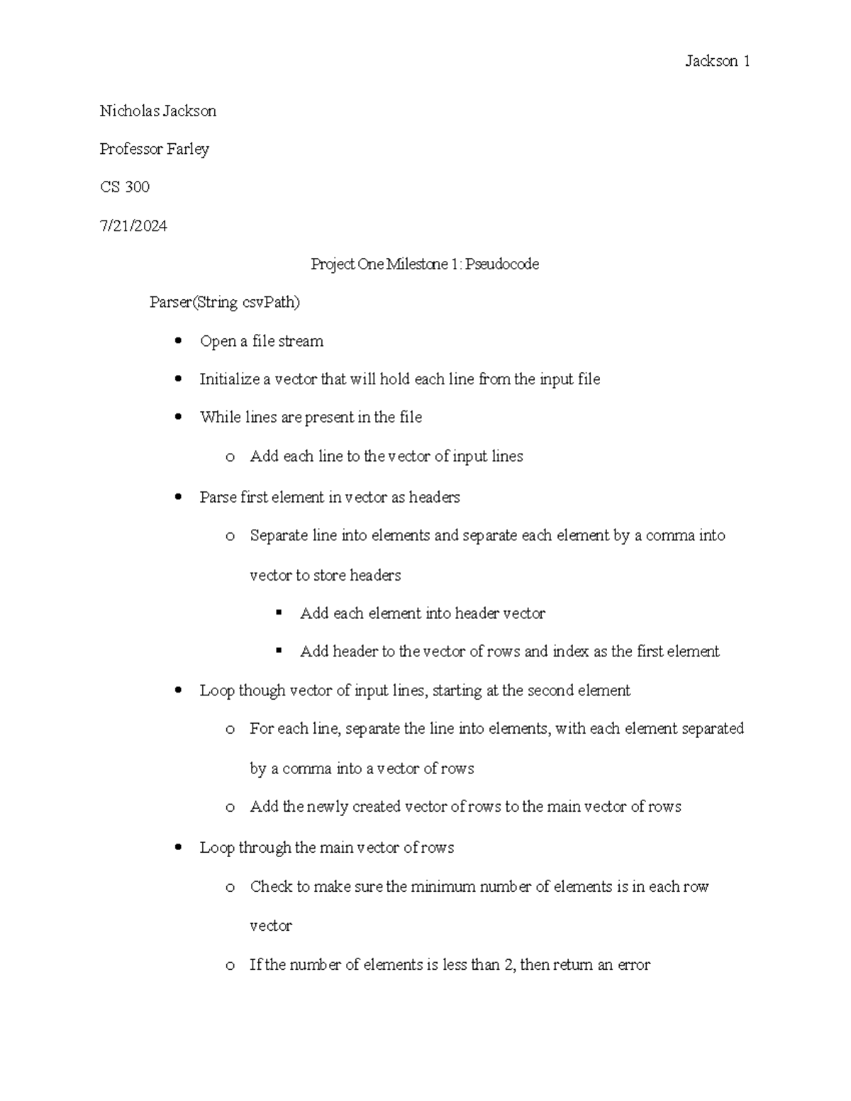 CS 300 Project One Milestone 1: Pseudocode Implementation Guide - Studocu