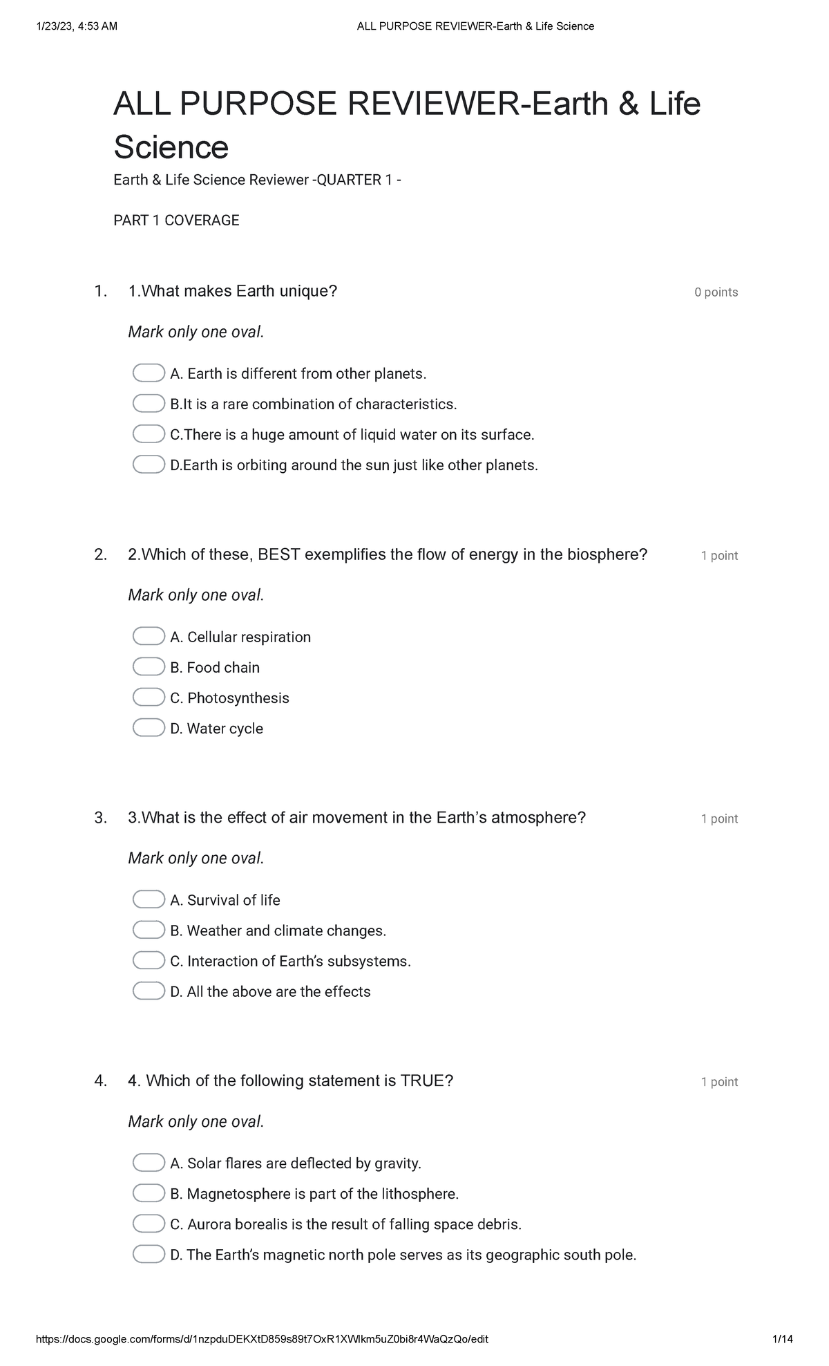 Earth & Life Science Reviewer - Q1 - Part 1 - Studocu
