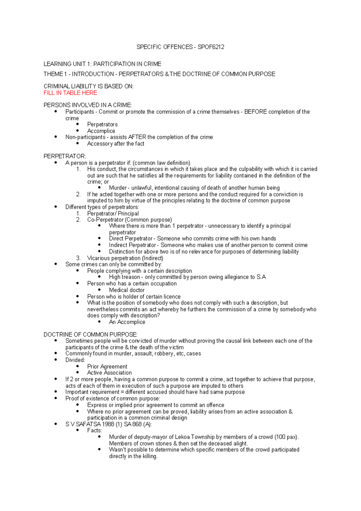 Specific Offences: LU1 & LU2 Overview and Key Principles - Studocu