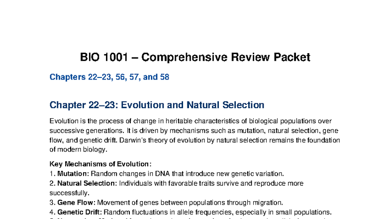 BIO 1001 Comprehensive Review Packet: Evolution, Ecology & Ecosystems ...