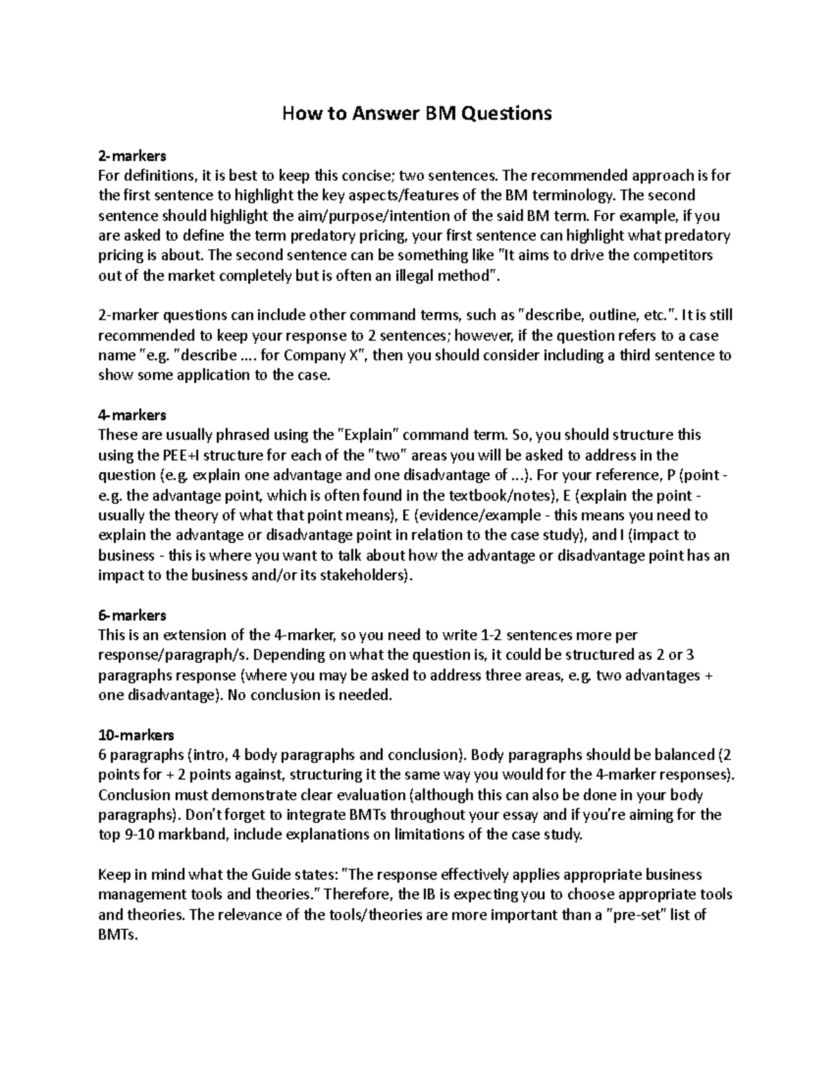 How to Effectively Answer BM Questions: A Guide for IB Students - Studocu